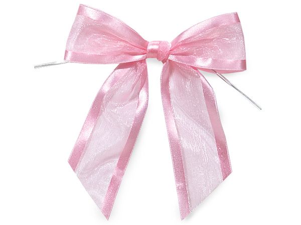 1 Pre Tied Organza Sheer Bows with satin edge Baby pink Pack of 12
